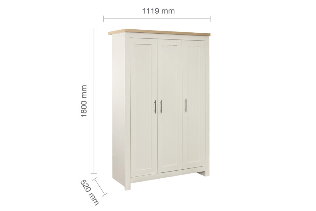 Birlea Highgate 3 Door Wardrobe in Cream | Beds Direct Warehouse