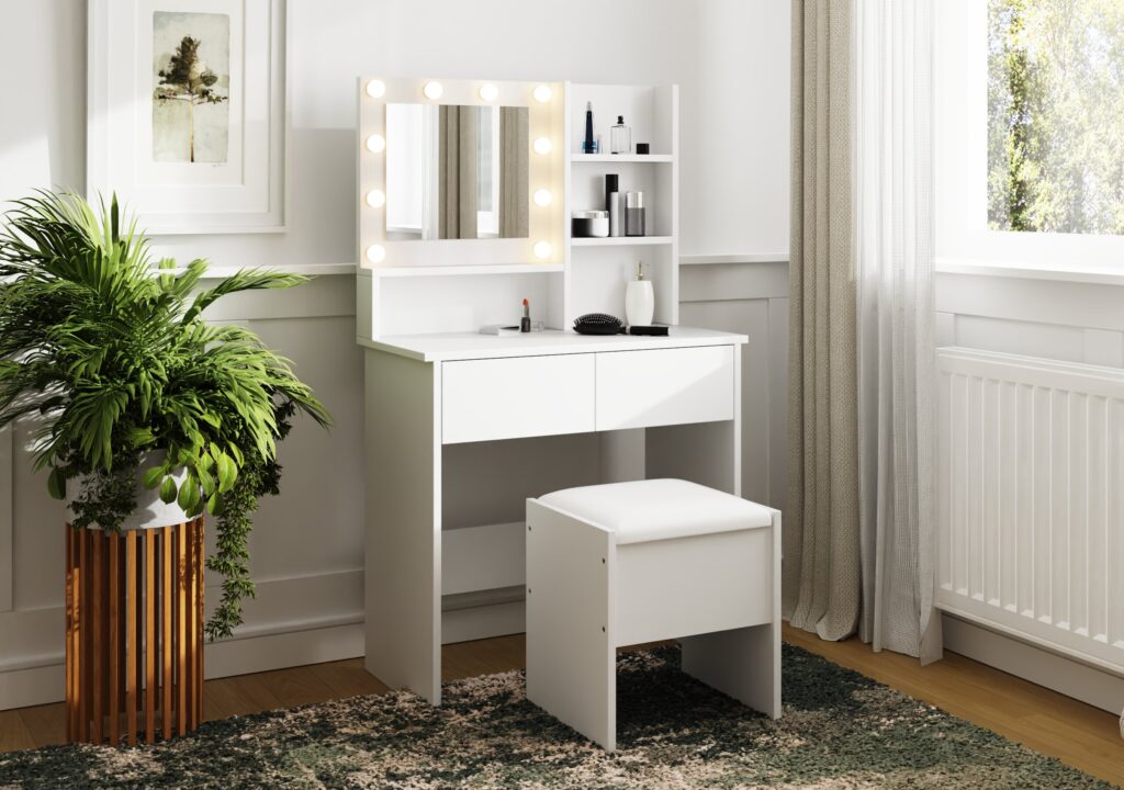 GFW EVA DRESSING TABLE WITH STOOL WHITE £129 | Beds Direct Warehouse